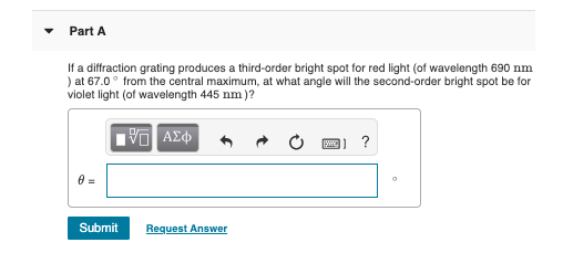 Solved Part A If a diffraction grating produces a | Chegg.com