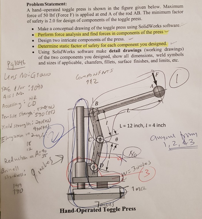 Problem Statement: A hand-operated toggle press is | Chegg.com