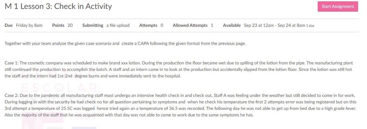 M 1 Lesson 3: Check in Activity Start Assignment Due | Chegg.com