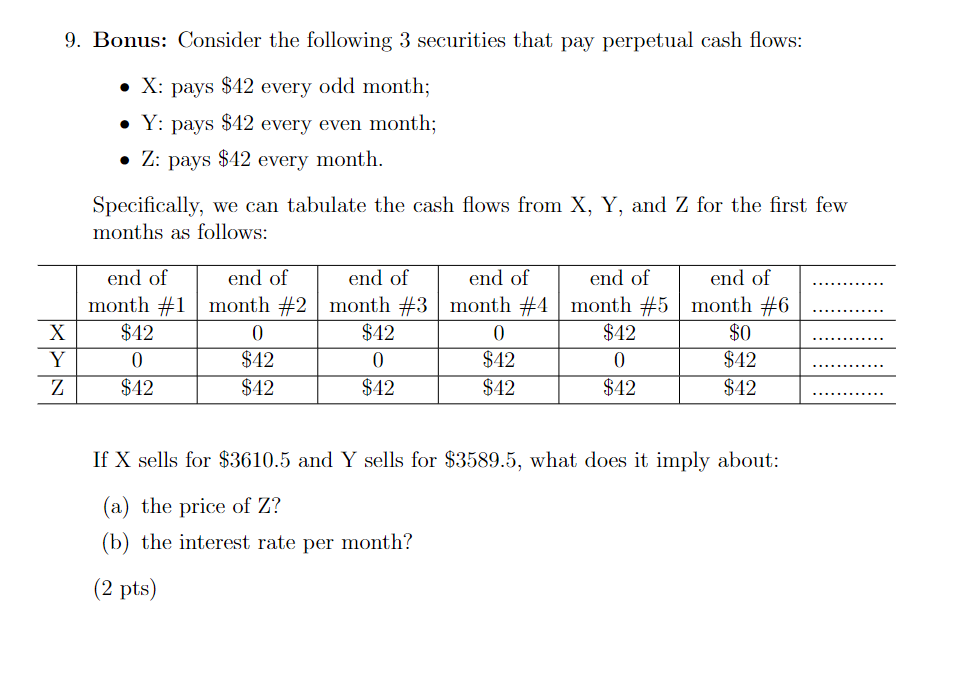 Solved 9. Bonus: Consider the following 3 securities that | Chegg.com