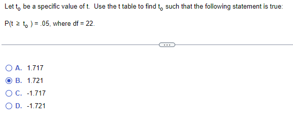 Solved Let t0 be a specific value of t. Use the t table to | Chegg.com