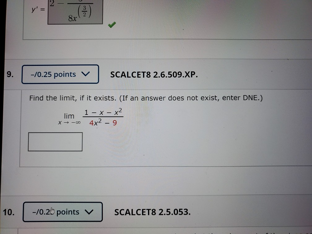Solved ယ -/0.25 points V SCALCET8 2.6.509.XP. Find the | Chegg.com