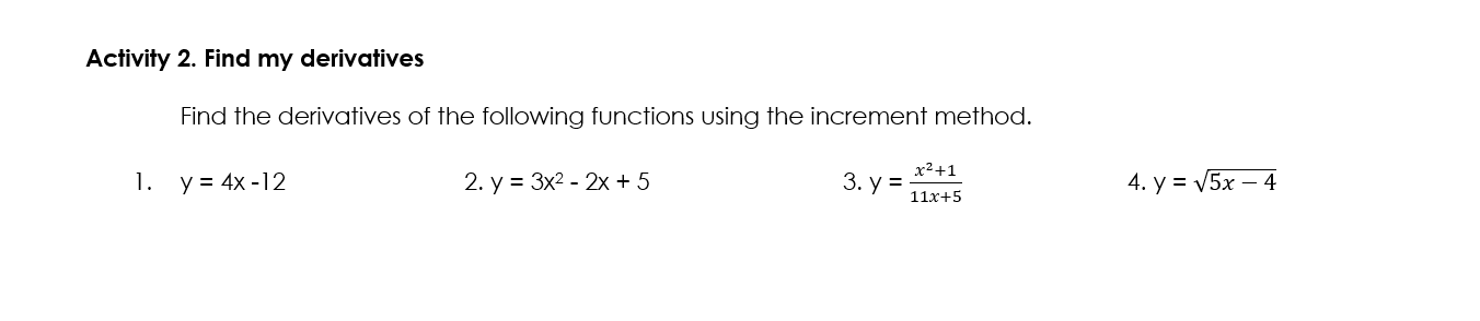 Solved Activity 2. Find my derivatives Find the derivatives | Chegg.com