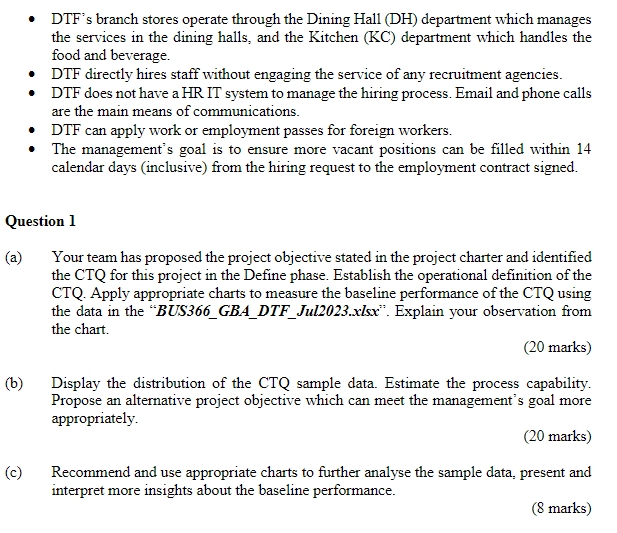Solved Background - "DTF Restaurant" Hiring Process DTF | Chegg.com