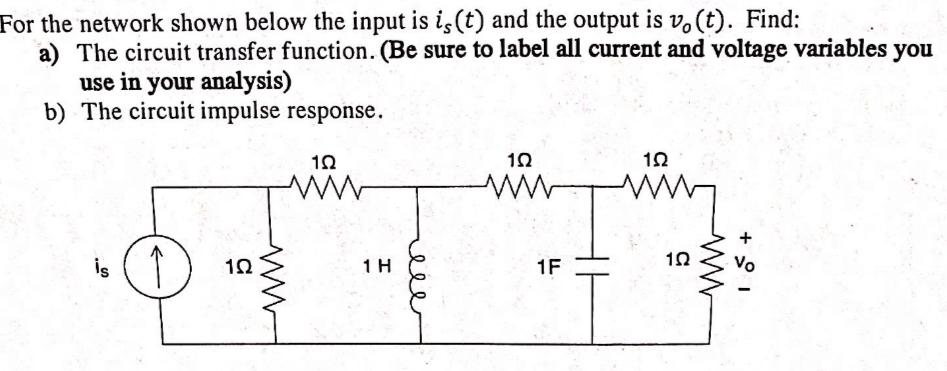 Solved For the network shown below the input is is(t) and | Chegg.com