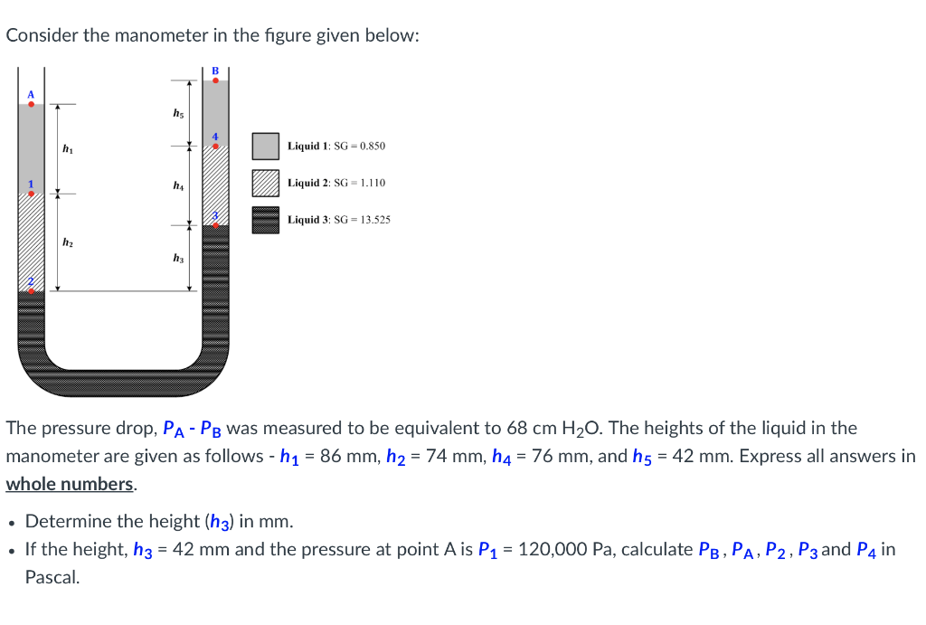 Solved Consider the manometer in the figure given below: hs | Chegg.com