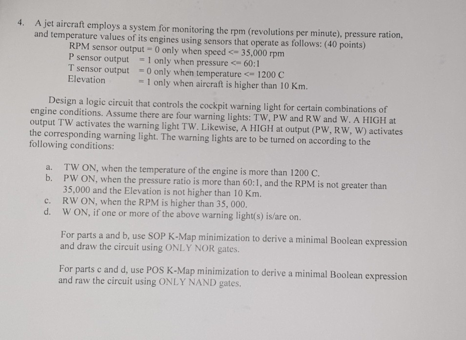 Solved A jet aircraft employs a system for monitoring the | Chegg.com