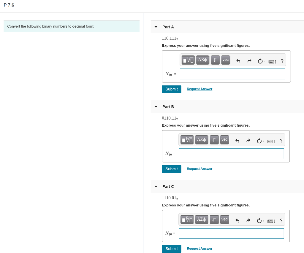 Solved P 7.6 Convert the following binary numbers to decimal | Chegg.com