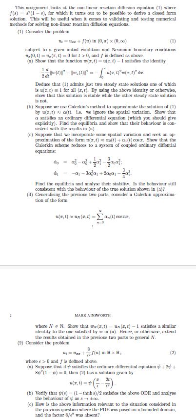 Solved This Assignment Looks At ﻿the Non Linear Reaction
