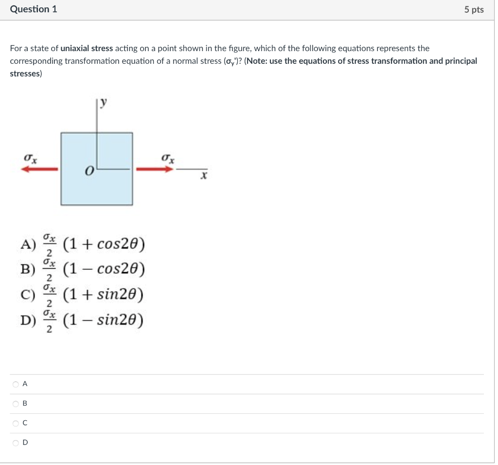 Solved Question 1 5 pts For a state of uniaxial stress | Chegg.com