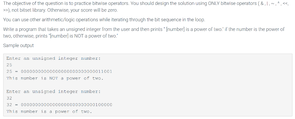 Solved I need C++ code that only uses bitwise operators (not | Chegg.com