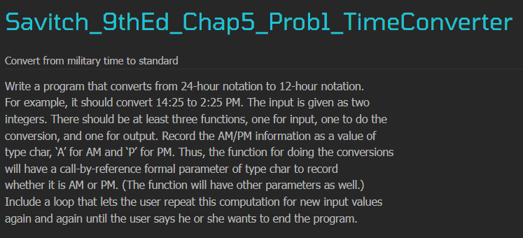 Solved Savitch_9thEd_Chap5_Probl_TimeConverter Convert from | Chegg.com