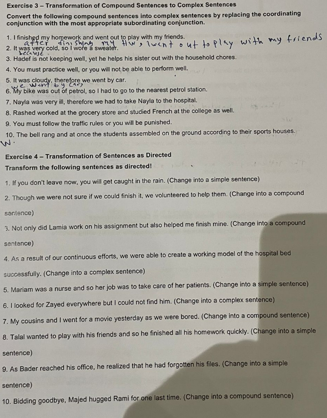 Exercise 3-Transformation of Compound Sentences to | Chegg.com
