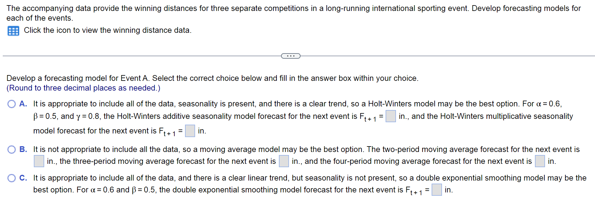 Solved Year Event A (in.) Event B (in.) Event | Chegg.com