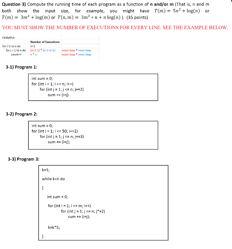 Solved Question 3) Compute the running time of each program | Chegg.com