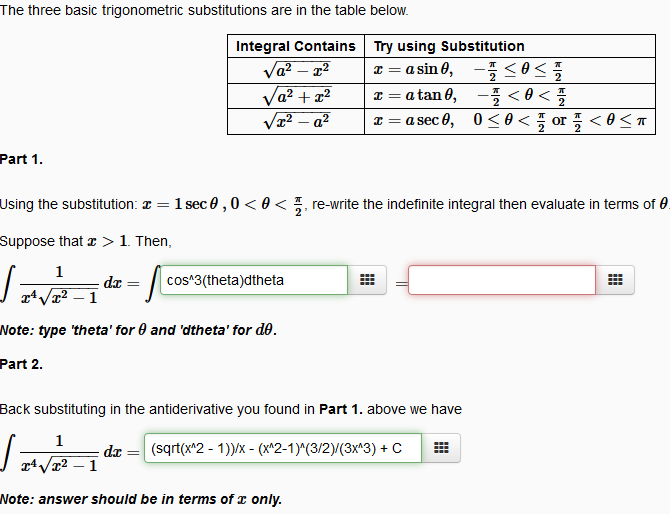 Solved The three basic trigonometric substitutions are in | Chegg.com