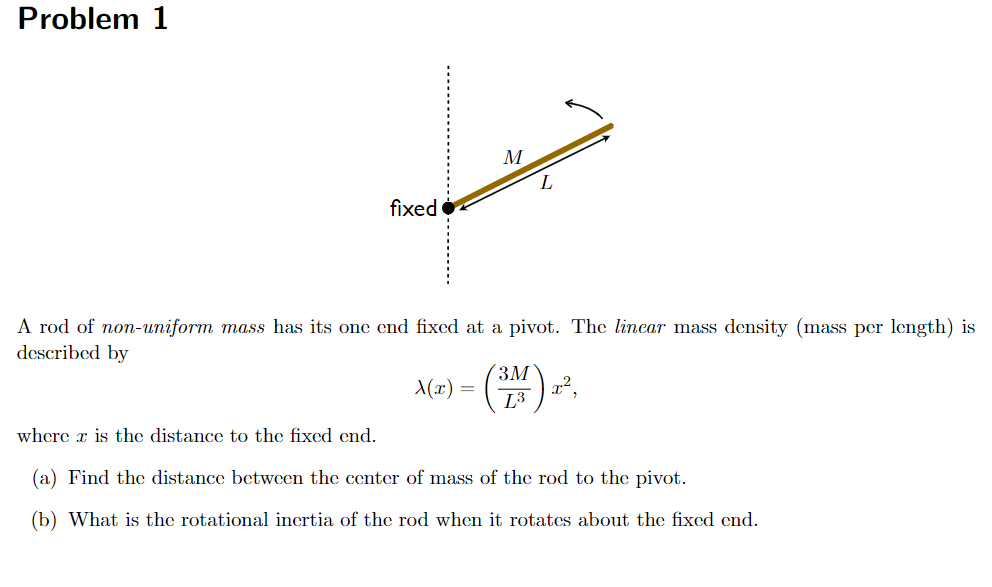 Solved Problem 1 М. fixed A rod of non-uniform mass has its | Chegg.com