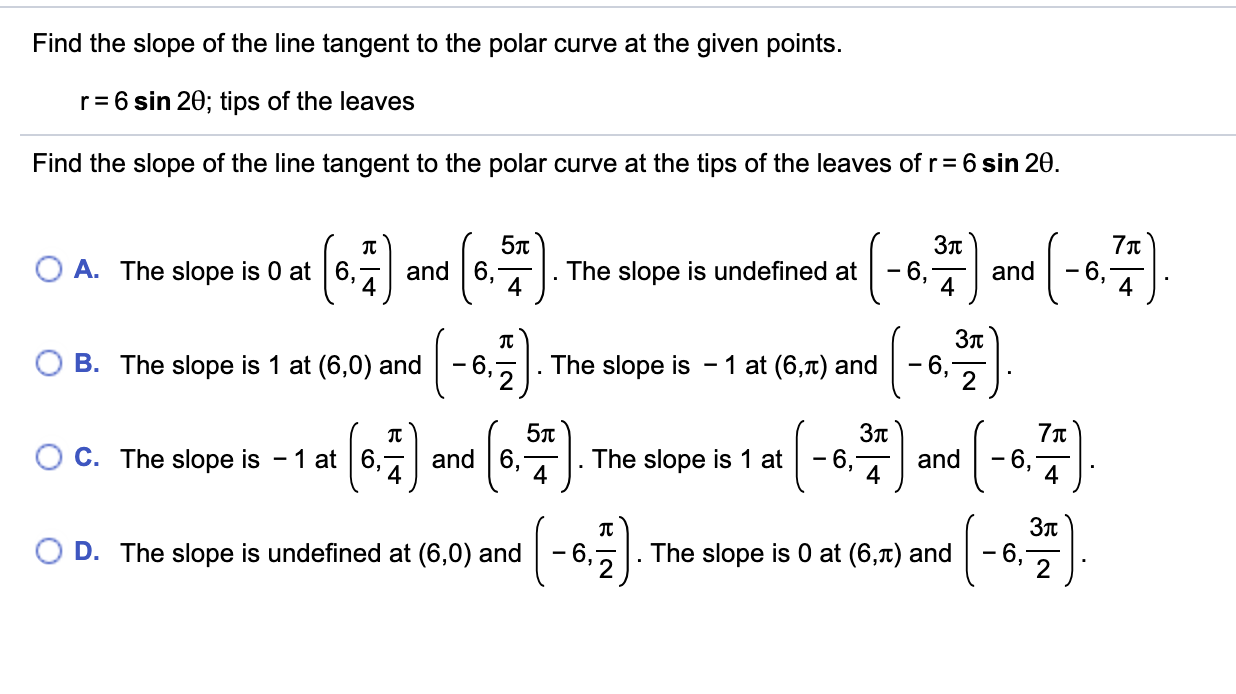 Solved Find the slope of the line tangent to the polar curve | Chegg.com