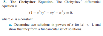 Solved 8. The Chebyshev Equation. The Chebyshev' | Chegg.com