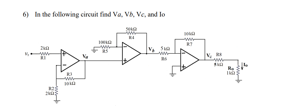 Solved 6) In the following circuit find Va, Vb, Vc, and Io | Chegg.com