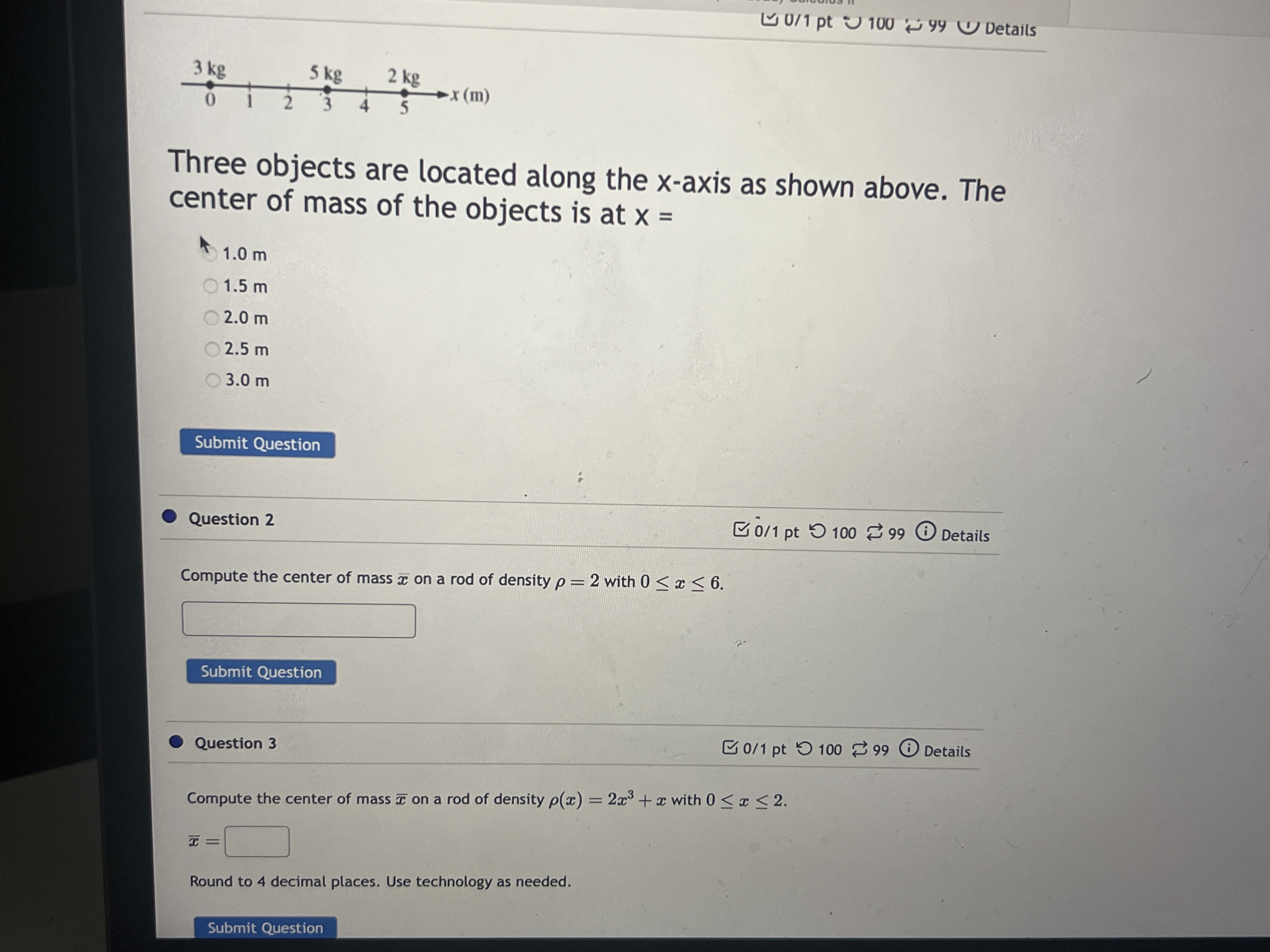 Solved Three objects are located along the x-axis as shown | Chegg.com