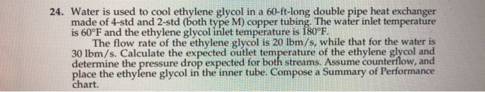 Solved 24. Water is used to cool ethylene glycol in a | Chegg.com