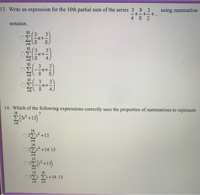 Solved using summation 13. Write an expression for the 10th | Chegg.com