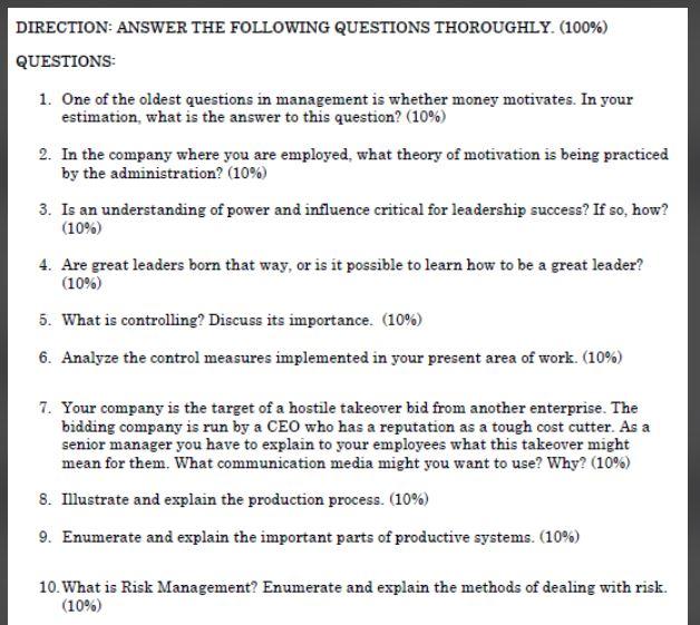 Solved Direction Answer The Following Questions Thoroughly