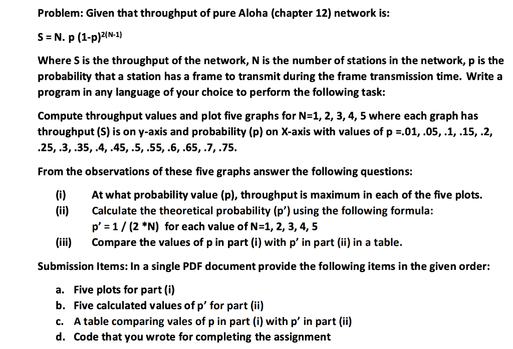 Solved Problem: Given that throughput of pure Aloha (chapter | Chegg.com