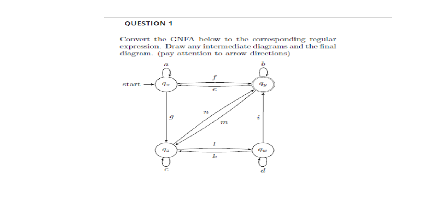 Solved QUESTION 1 Convert the GNFA below to the | Chegg.com