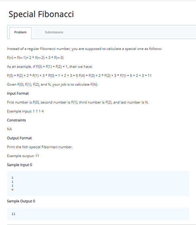 Solved Special Fibonacci Problem Submissions Instead of a | Chegg.com