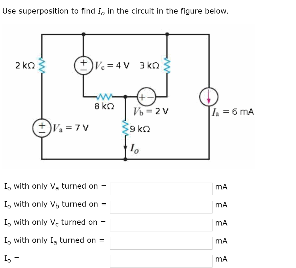 Solved Use superposition to find Io in the circuit in the | Chegg.com