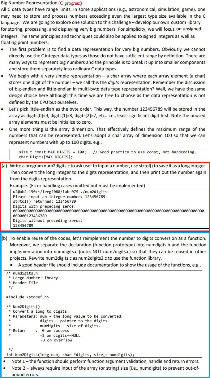 . Big Number Representation (C program) All C data | Chegg.com