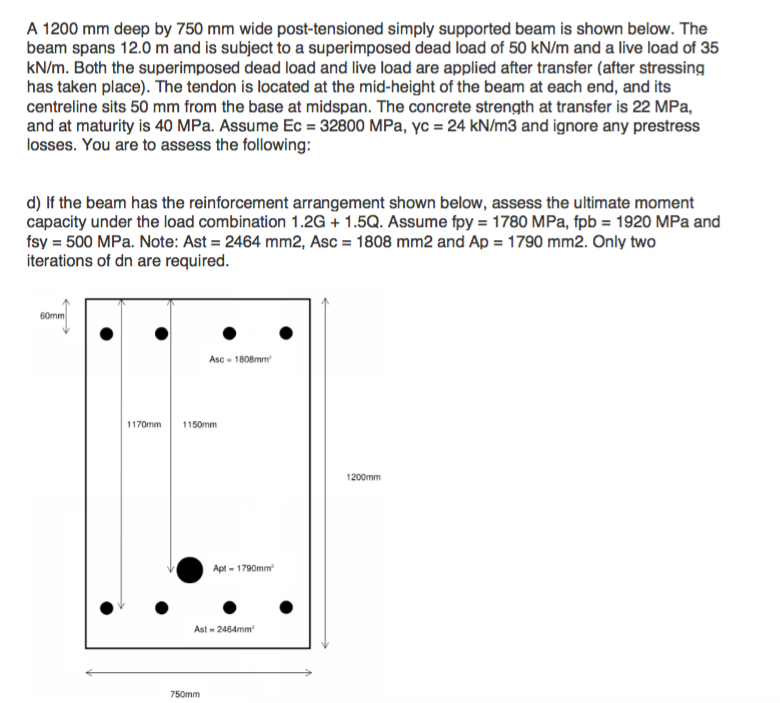 A 1200 mm deep by 750 mm wide post-tensioned simply | Chegg.com
