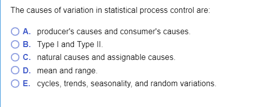 Solved The causes of variation in statistical process | Chegg.com