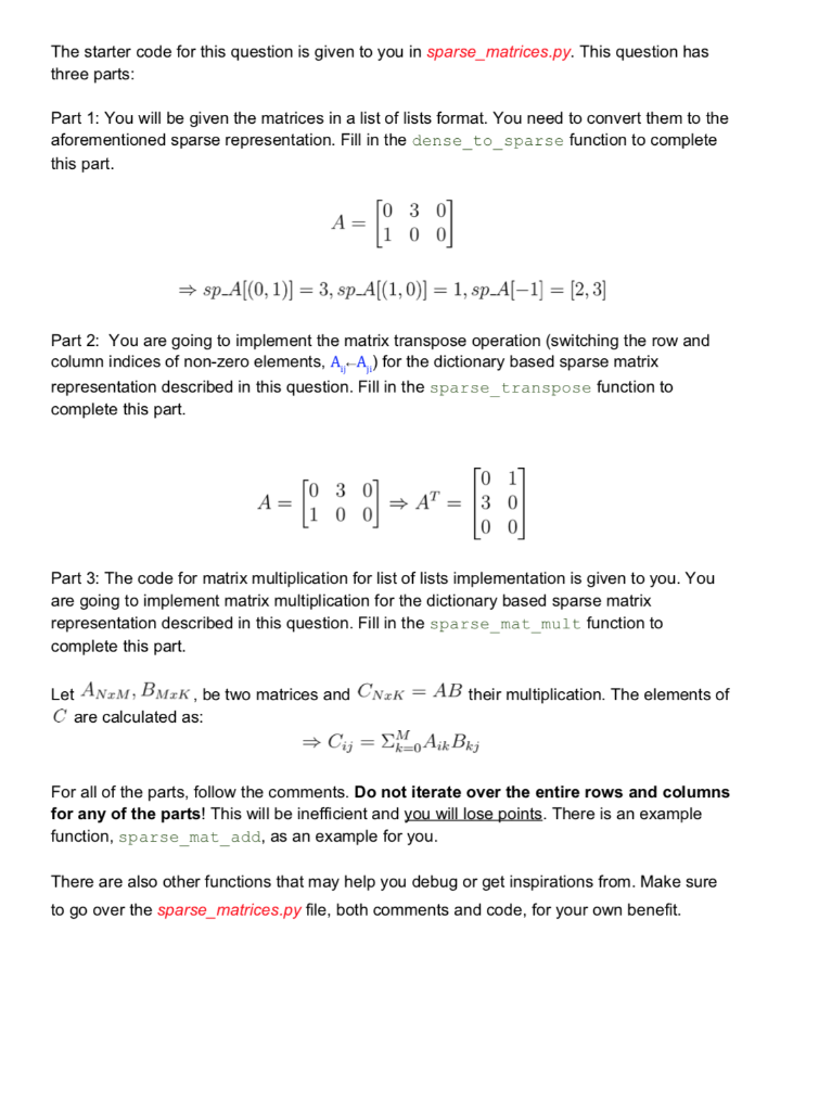 Q1 Sparse Matrix Operations 30 Pts A Sparse Matrix 