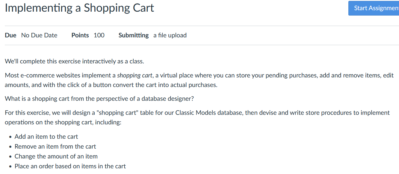 Implementing a Shopping Cart Start Assignmen Due No | Chegg.com
