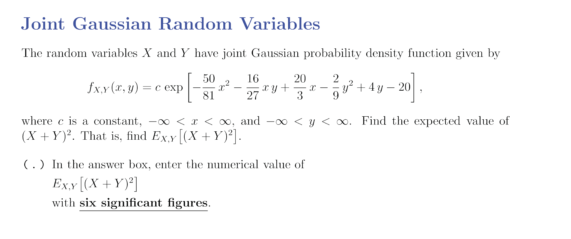 Solved Joint Gaussian Random Variables The random variables | Chegg.com