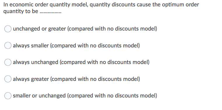 Solved In economic order quantity model, quantity discounts | Chegg.com