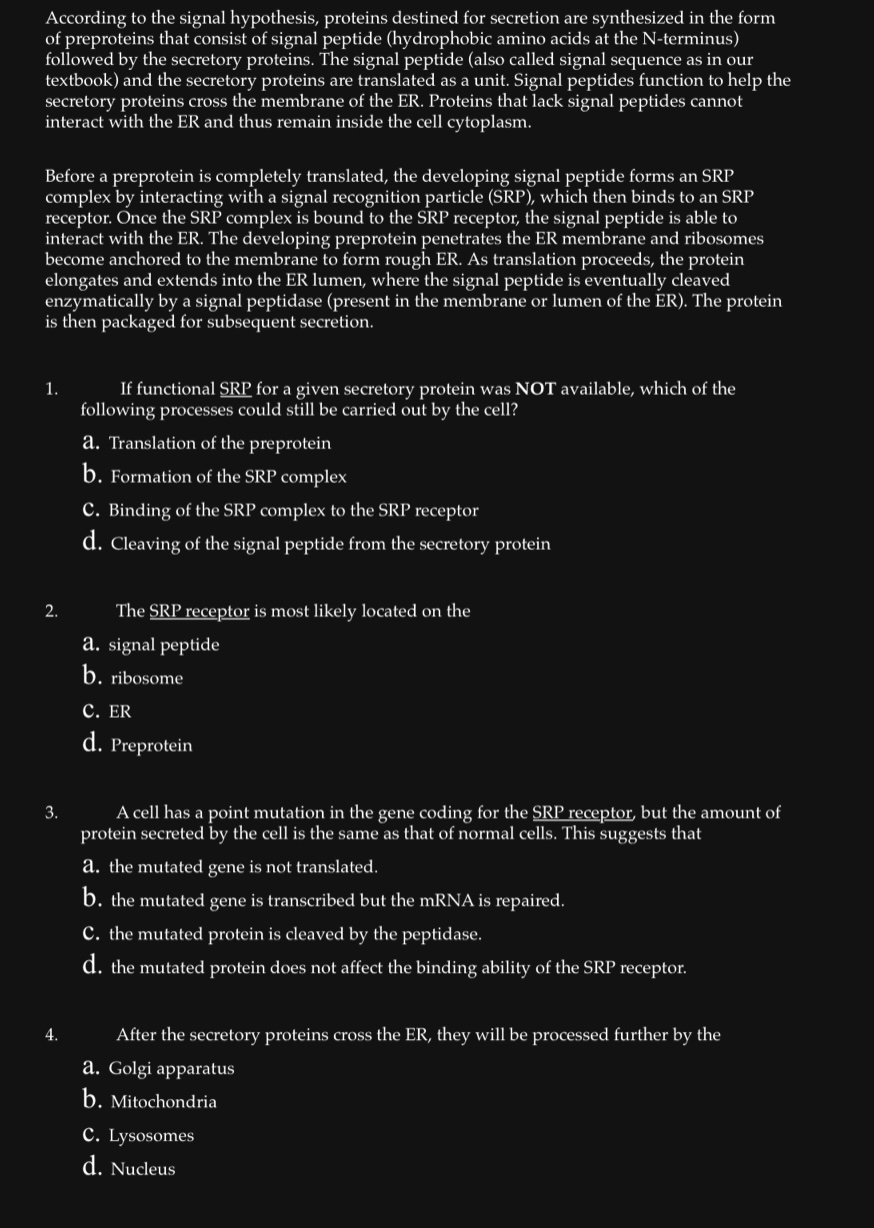 Solved According to the signal hypothesis, proteins destined | Chegg.com