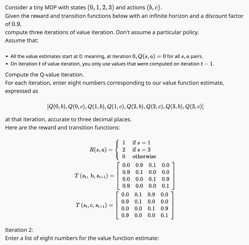 Solved Consider a tiny MDP with states (0,1,2,3) and actions | Chegg.com