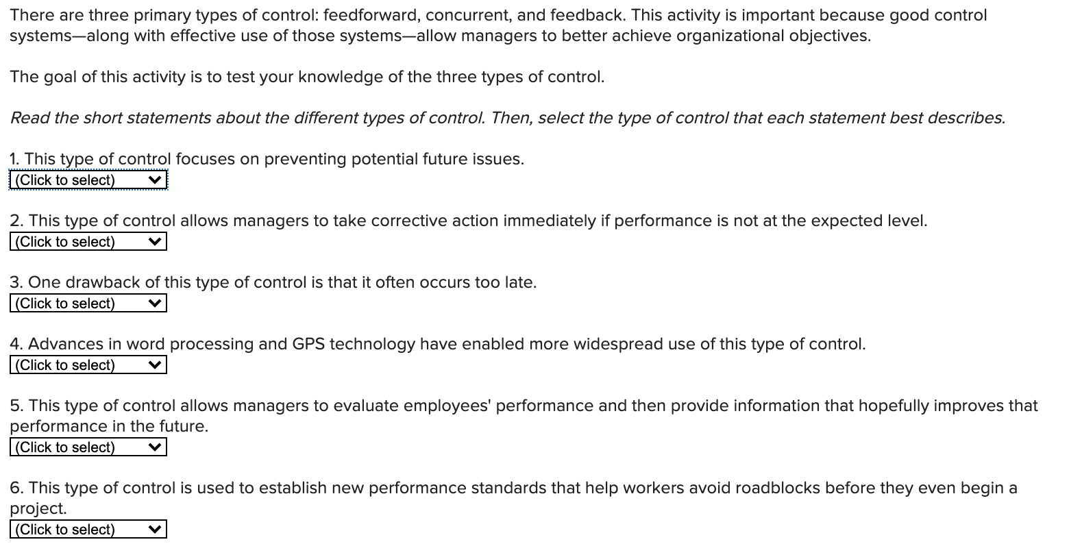 Solved There Are Three Primary Types Of Control Chegg