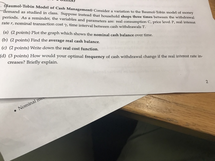 LUULS) (Baumol-Tobin Model of Cash Management) | Chegg.com