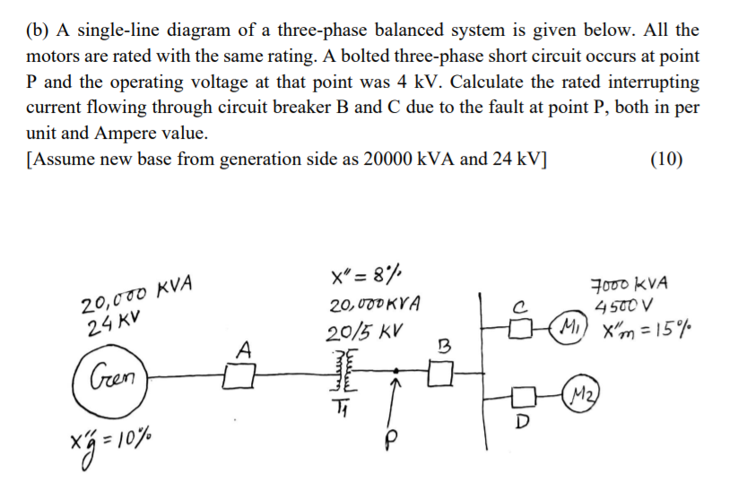 Solved (b) A single-line diagram of a three-phase balanced | Chegg.com