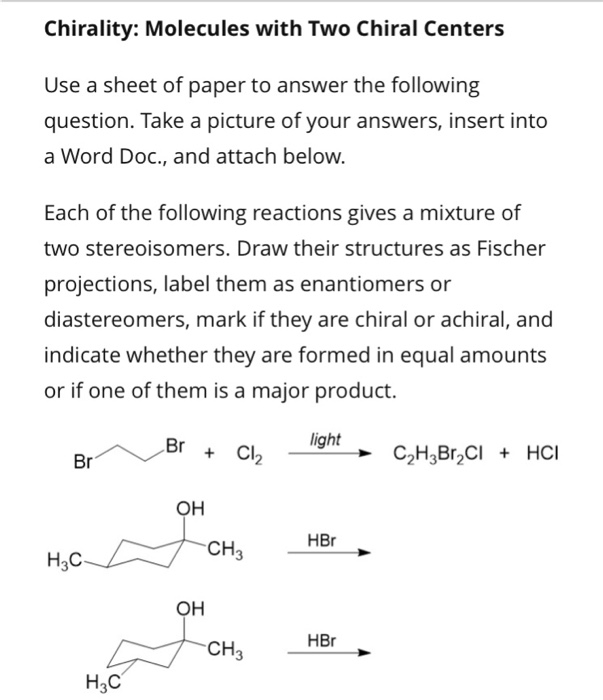 Solved Chirality: Molecules with Two Chiral Centers Use a | Chegg.com