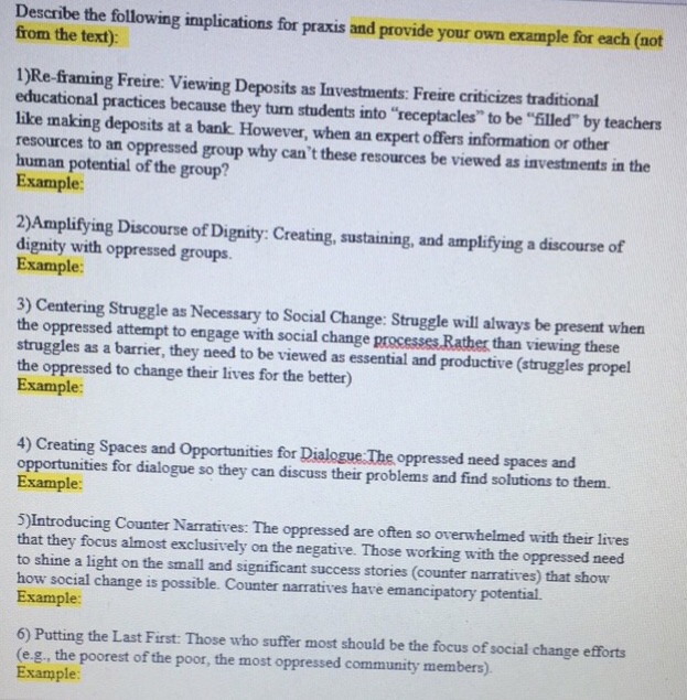 Solved Describe the following implications for praxis and | Chegg.com Solved Describe the following implications for praxis and | Chegg.com