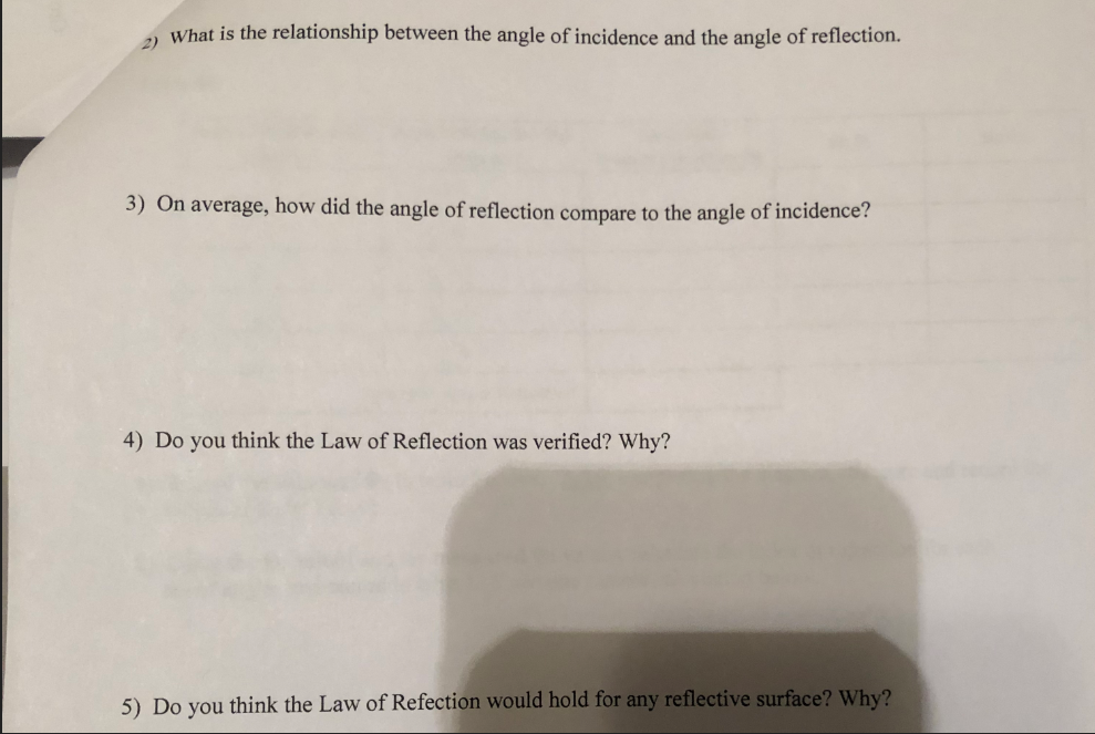 Solved Part I - Law of Reflection 1) Once you have your | Chegg.com