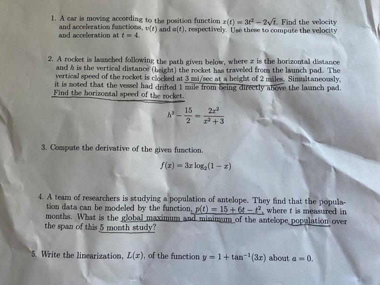 Solved 1. A car is moving according to the position function | Chegg.com