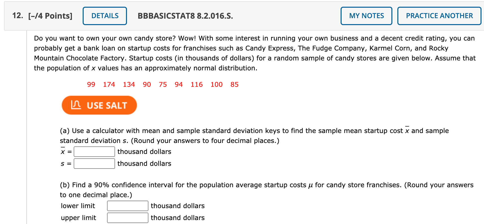 Solved 12. [-14 Points] DETAILS BBBASICSTAT8 8.2.016.S. MY | Chegg.com