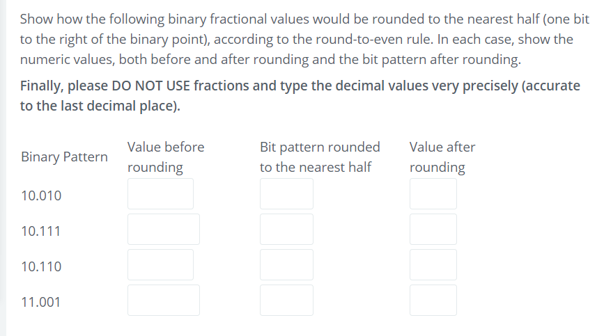 Solved Show how the following binary fractional values would | Chegg.com